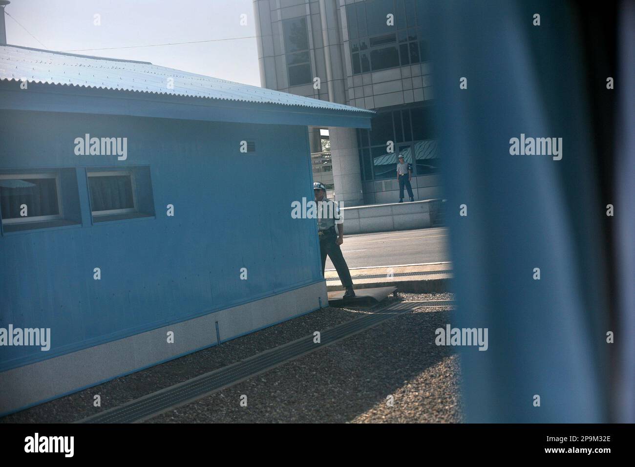 South Korean soldiers stand guard on the South side of the demarcation ...