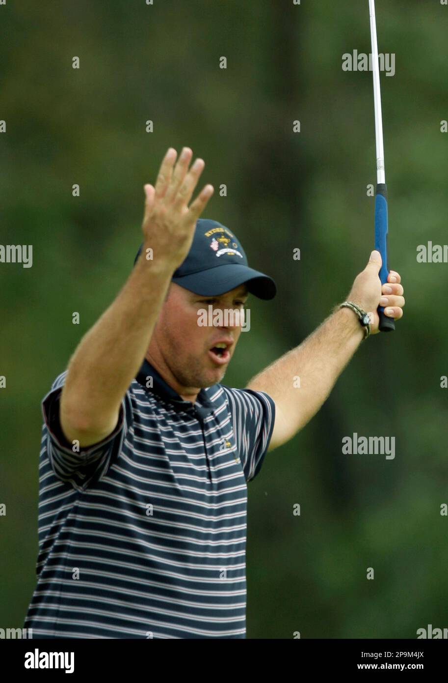 USA's Boo Weekley reacts after making a birdie putt on the first hole ...