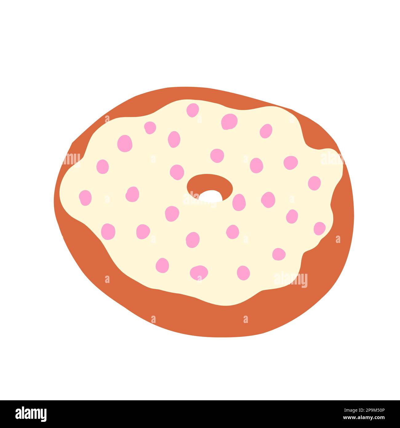 Donut ring in cartoon flat style. Pink balls sprinkles on a vanilla ...