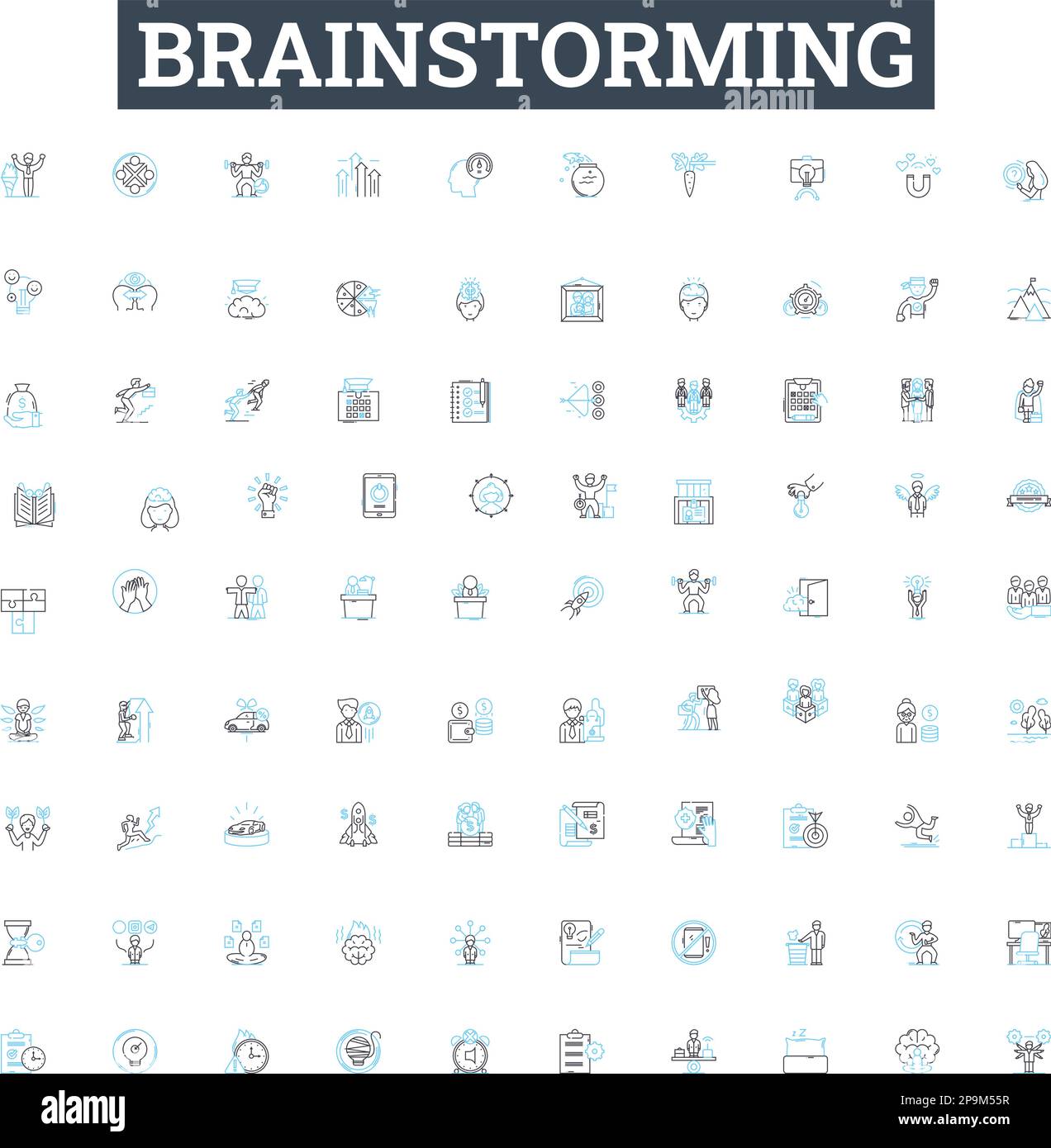 Brainstorming vector line icons set. Ideating, Brainstorming ... Brainstorming vector line icons set. Ideating, Brainstorming ...
