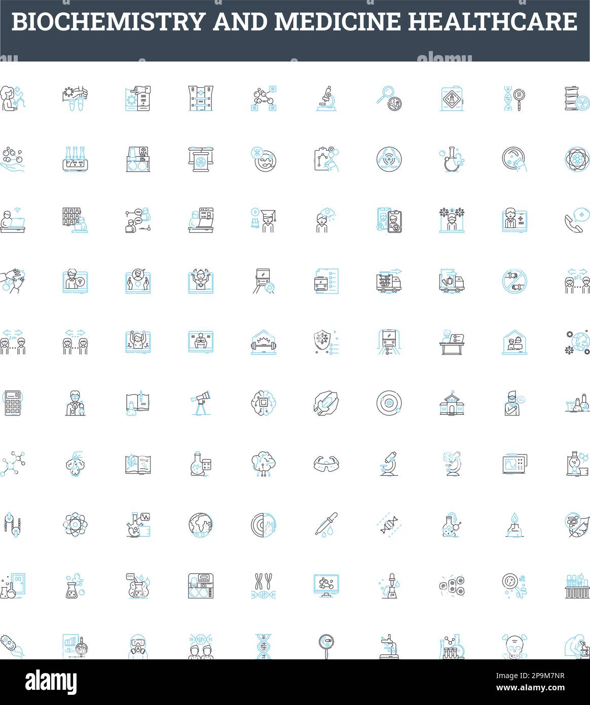 Biochemistry and medicine healthcare vector line icons set ...