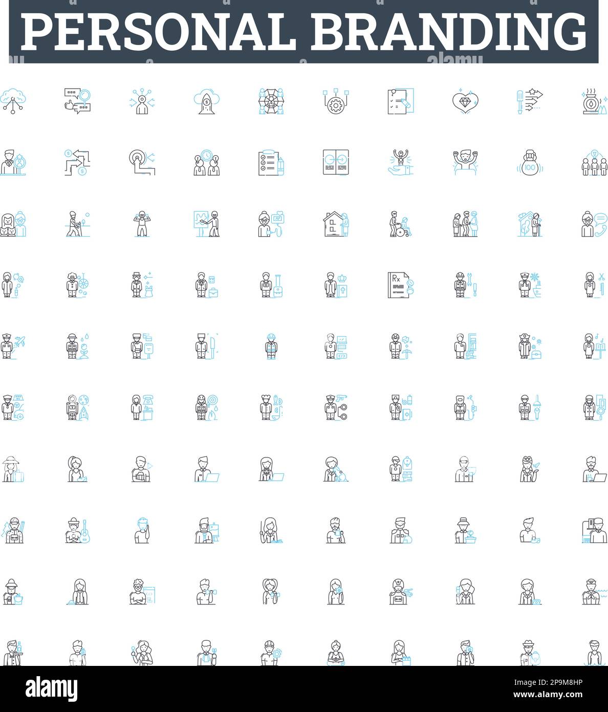 Personal branding vector line icons set. Self-promotion, Networking ...