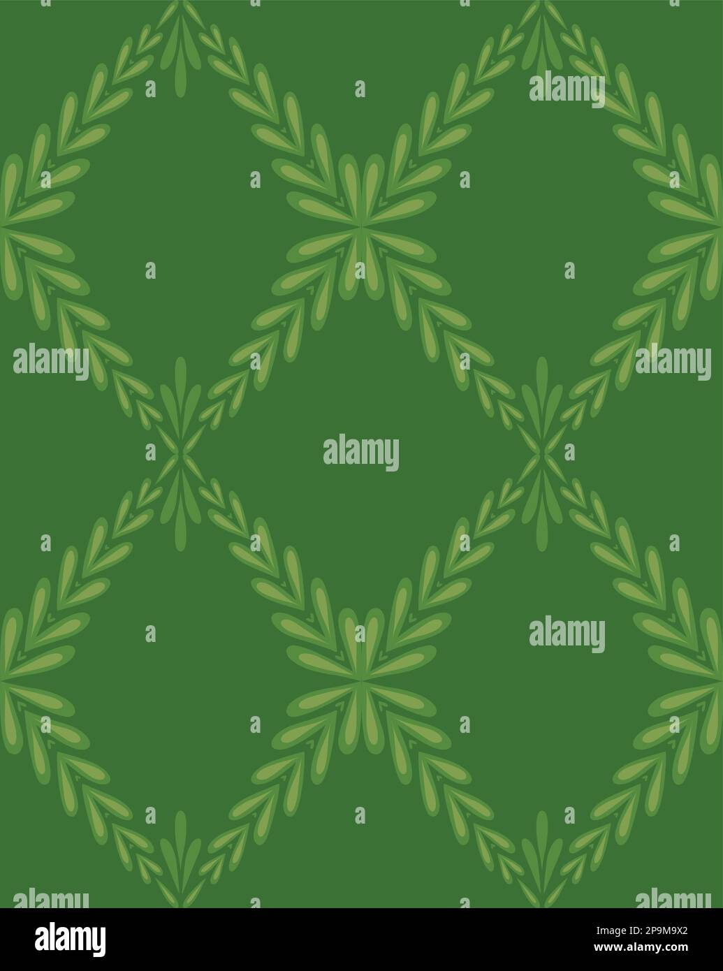 Seamless vector green monochrome pattern with a rhombus of stems and ...