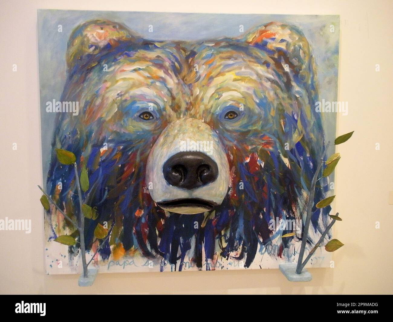 The glowering visage of a Kodiak bear captured in oil on canvas by ...