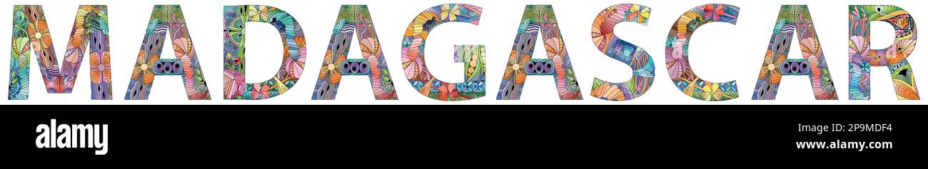 Vector word Madagascar. Hand-painted art design. Illustration for t ...