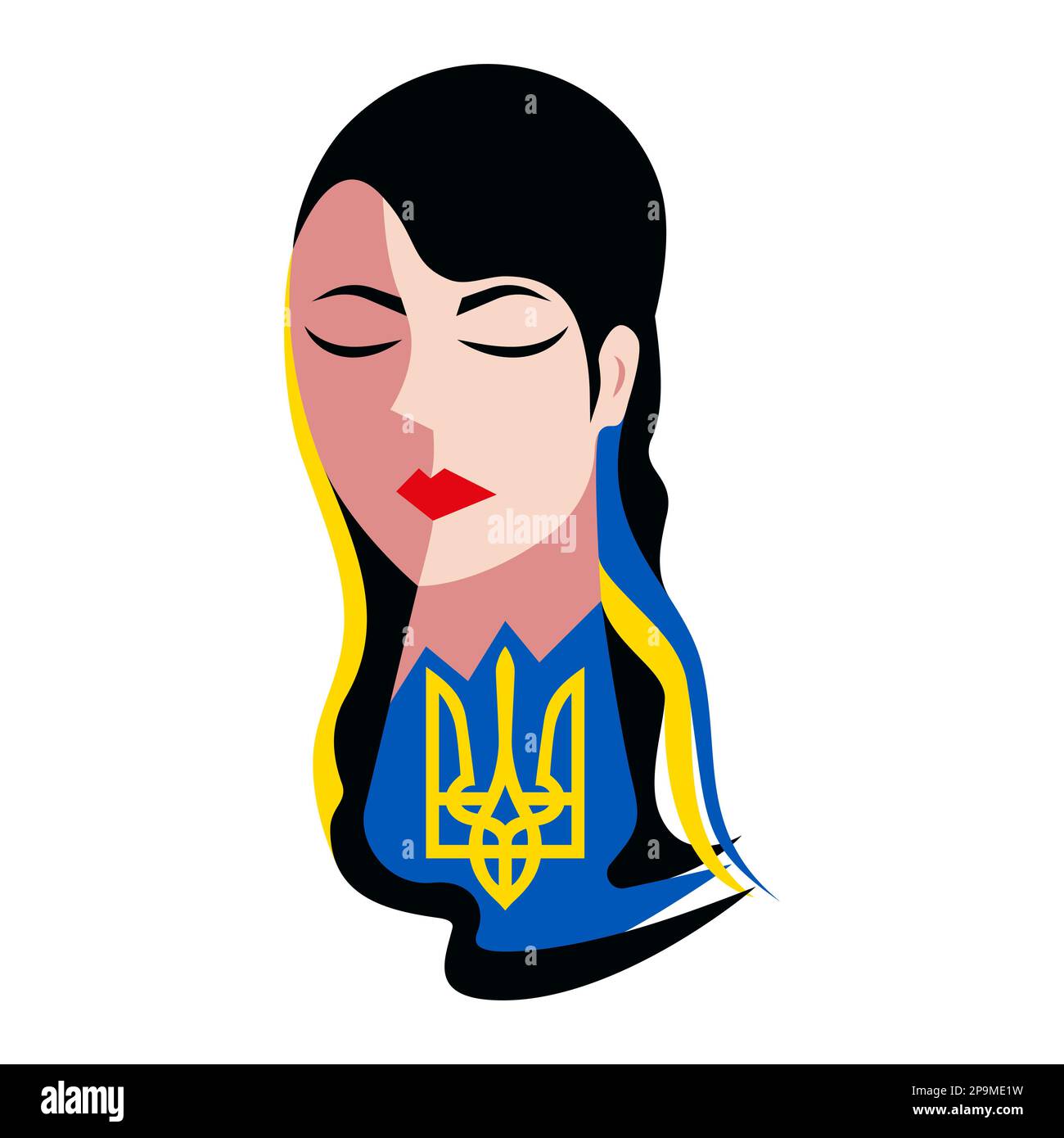 Girl and Ukrainian trident, Ukrainian symbols. The emblem of the coat ...