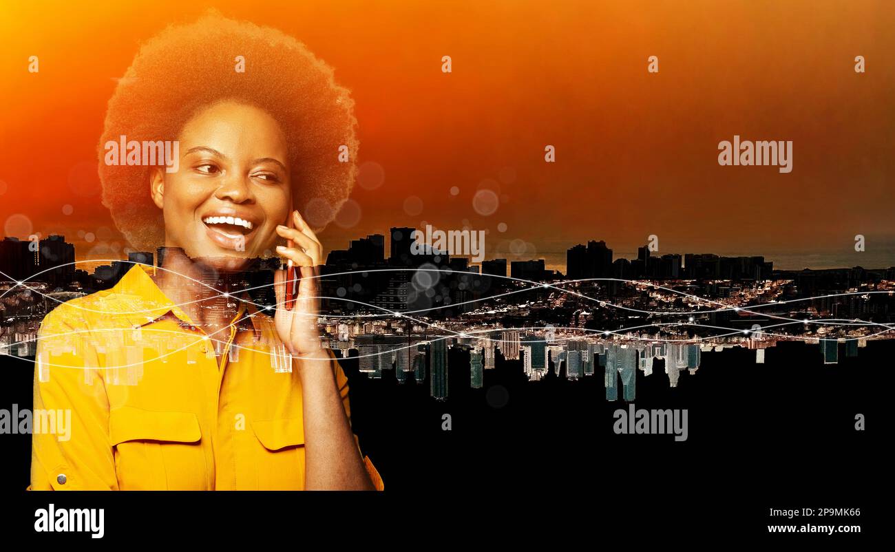 Pretty african american businesswoman laughing while talking by ...