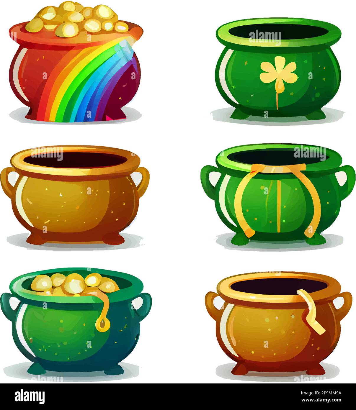 set vector illustration of gold coins iin magic pot solate on white ...