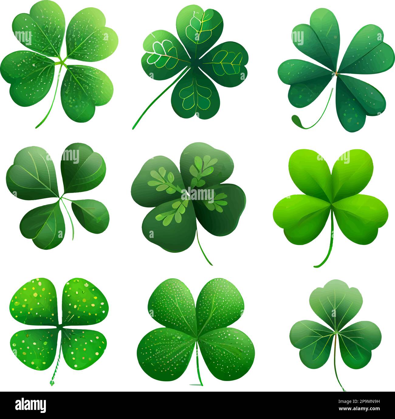 set vector illustration of green clover leaf isolate background Stock ...