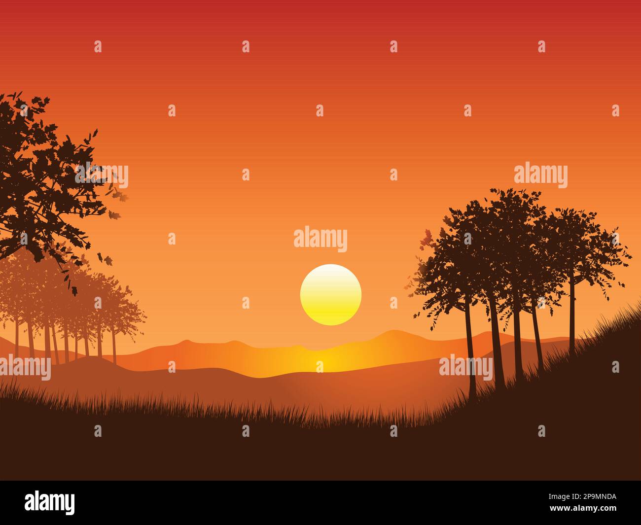 Tree silhouette against sunset Stock Vector Images - Alamy
