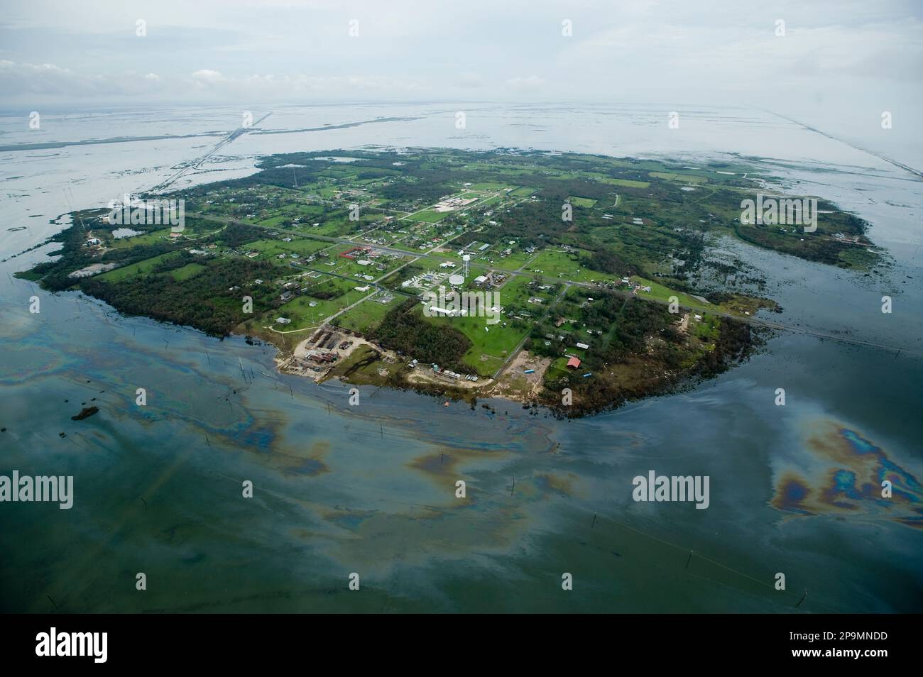 Water surrounds High Island, Texas, between Galveston and Port Arthur ...