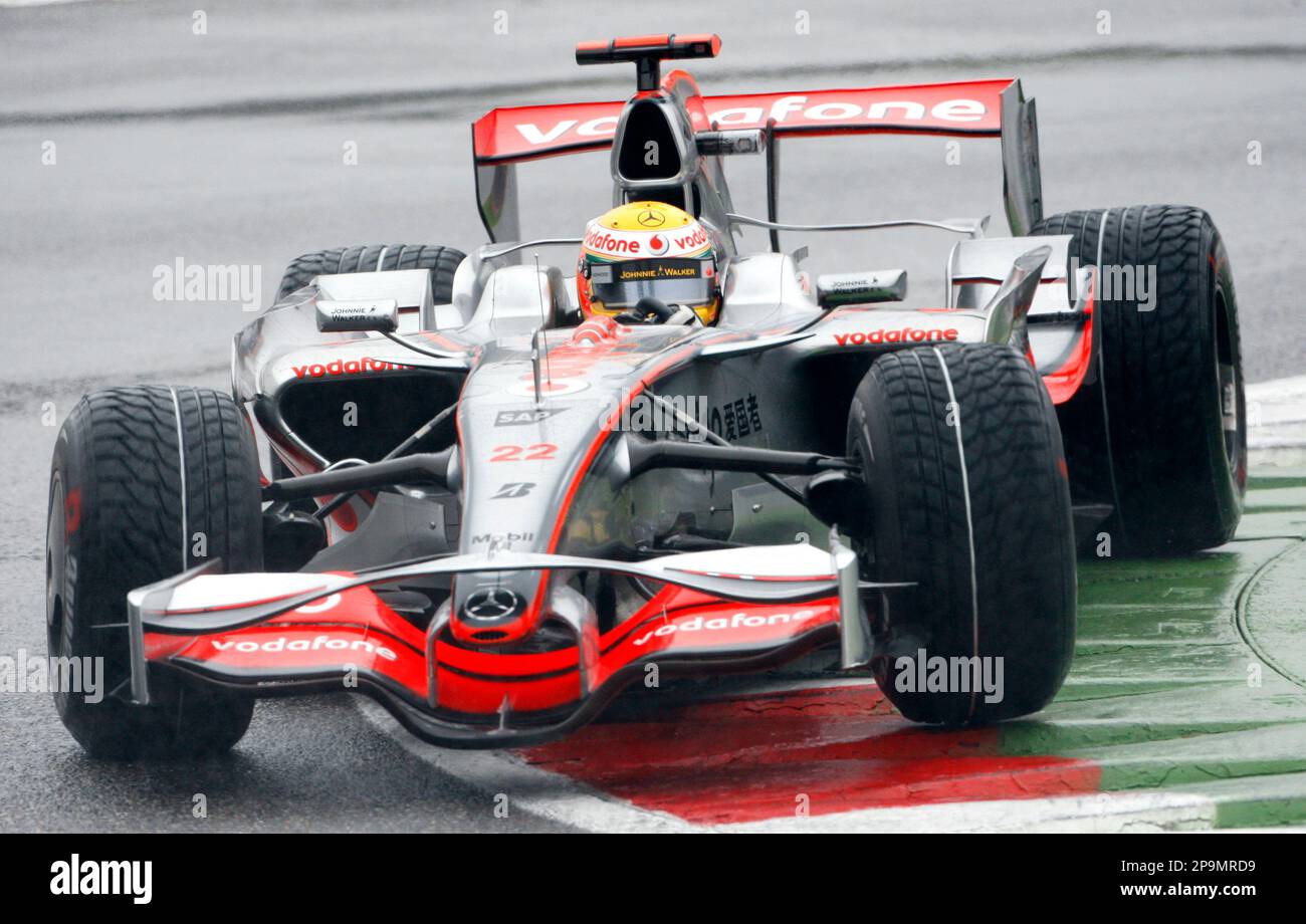 McLaren Mercedes British driver Lewis Hamilton steers his car during ...