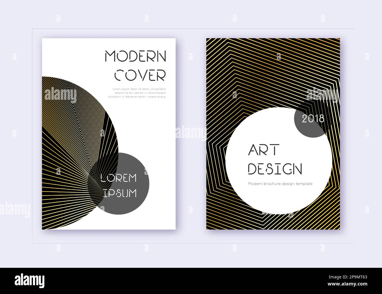 Trendy cover design template set. Gold abstract lines on black ...
