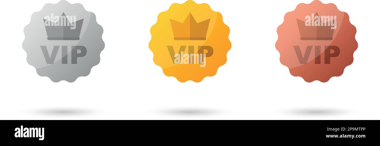 VIP badges icon in flat style. Gold, silver and bronze color vector ...