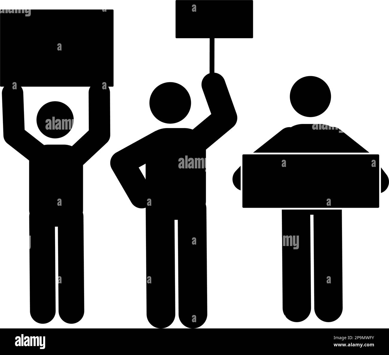 Protestors with placards. Black silhouettes. Vector illustration Stock ...