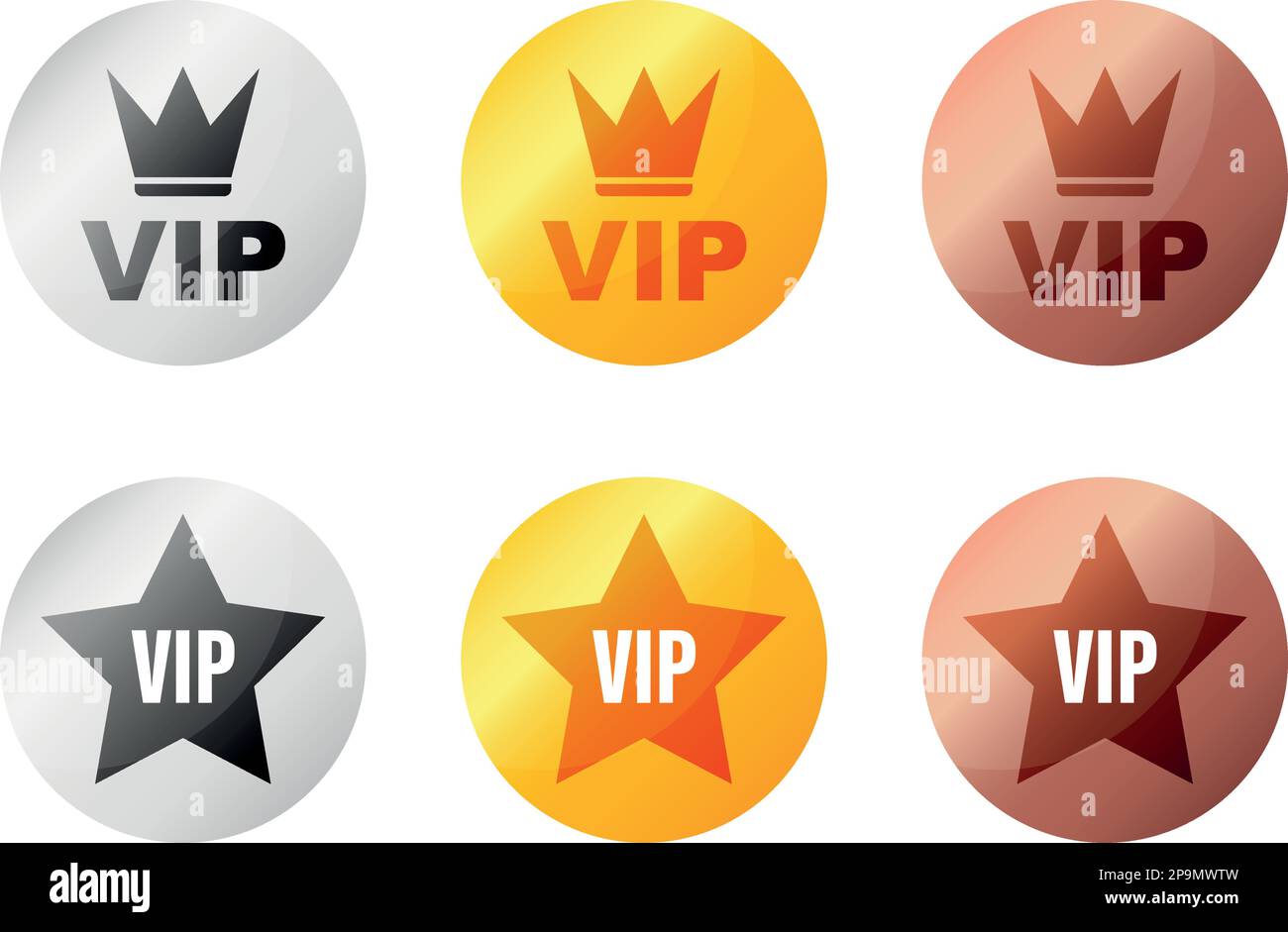 VIP badges icon in flat style. Gold, silver and bronze color vector ...