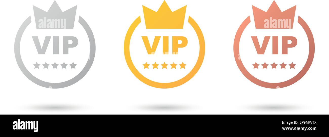 VIP badges icon in flat style. Gold, silver and bronze color vector ...