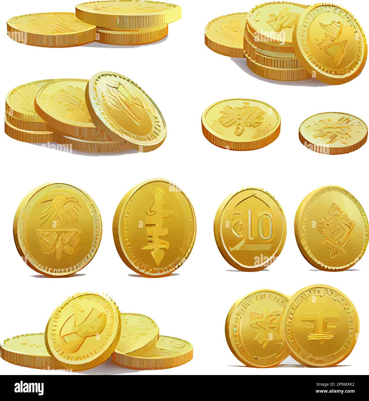 set vector illustration of gold coins isolate on white background Stock ...