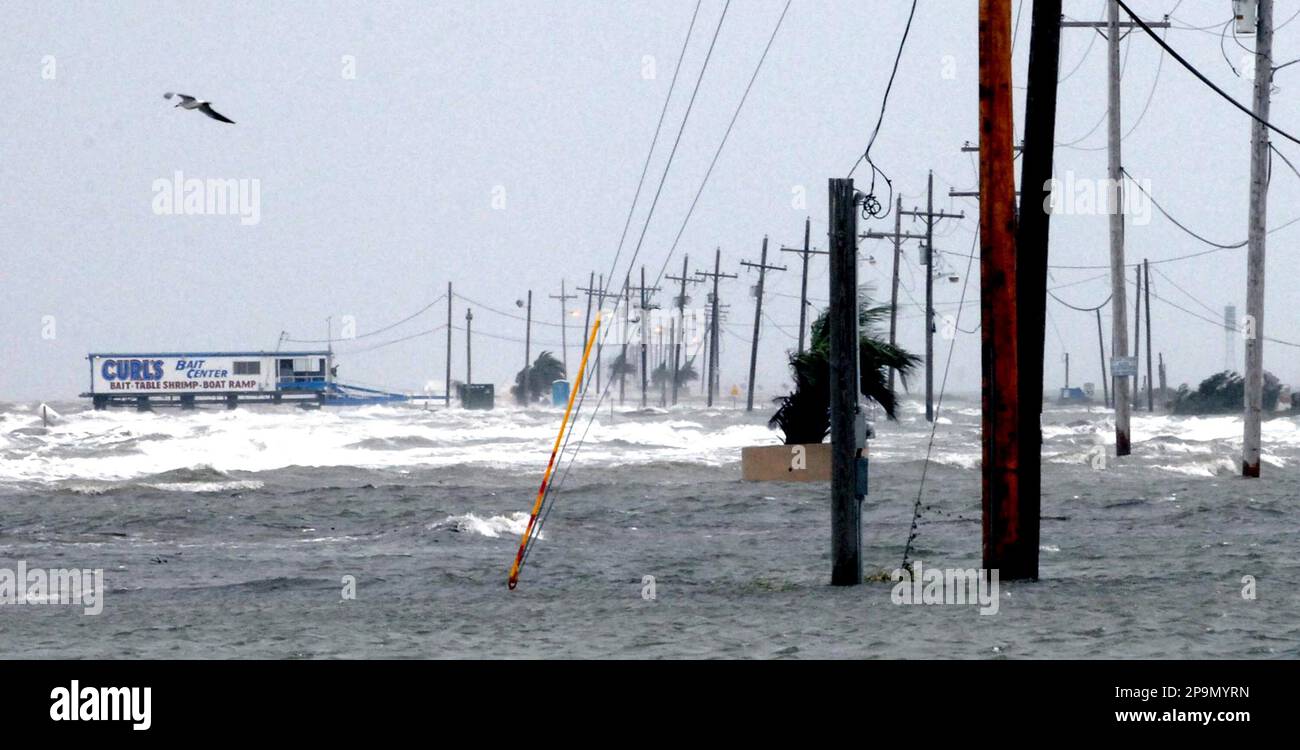 Floodwaters cover the Texas City dike Friday, Sept. 12, 2008 in Texas ...
