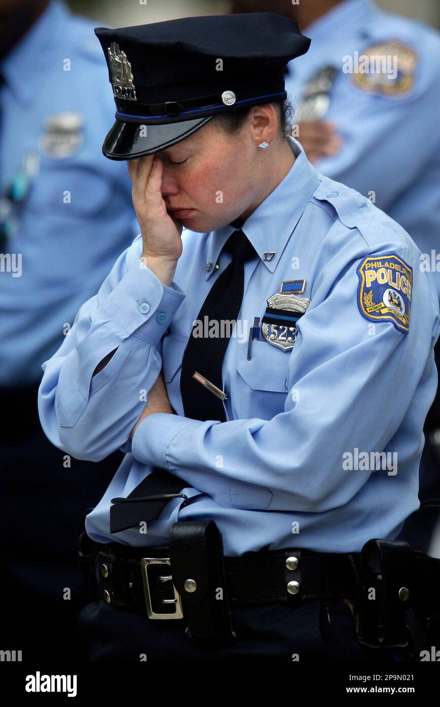 Philadelphia police Officer Catherine Evans is seen outside the ...