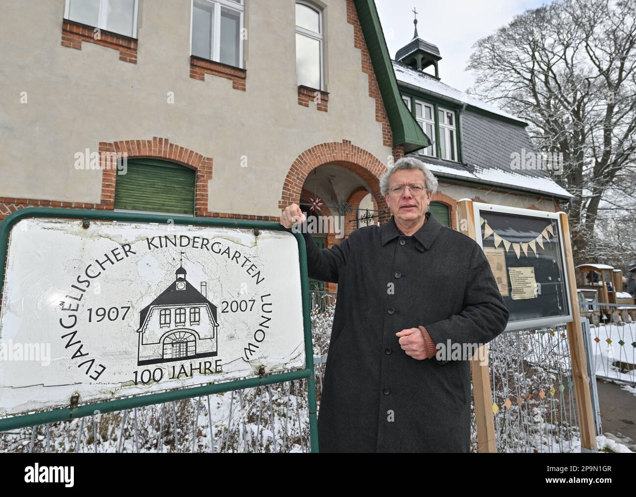 Lunow, Germany. 06th Mar, 2023. Thomas Berg, pastor, stands in front of ...