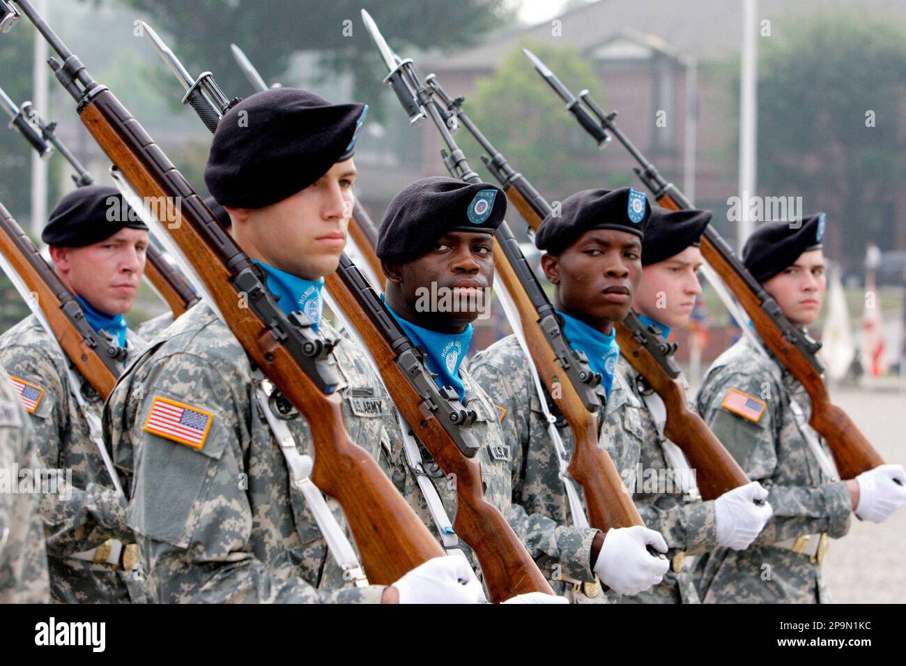 U.S. Army soldiers march during departure honor guard ceremony for ...