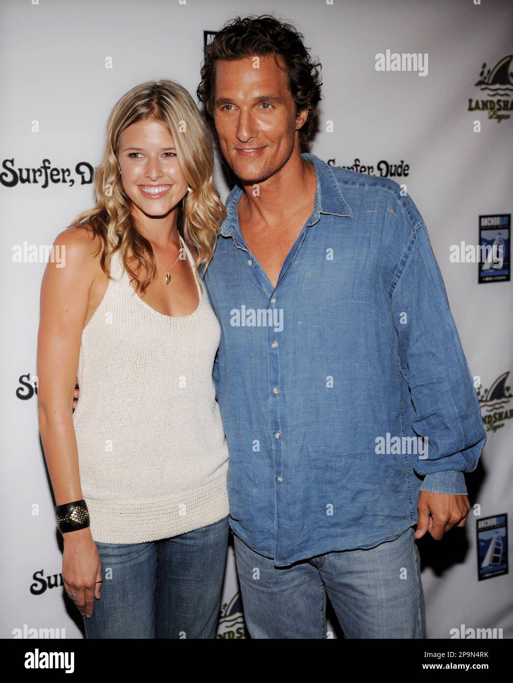 Matthew McConaughey, right, producer and star of "Surfer, Dude," poses with cast member Sarah ...