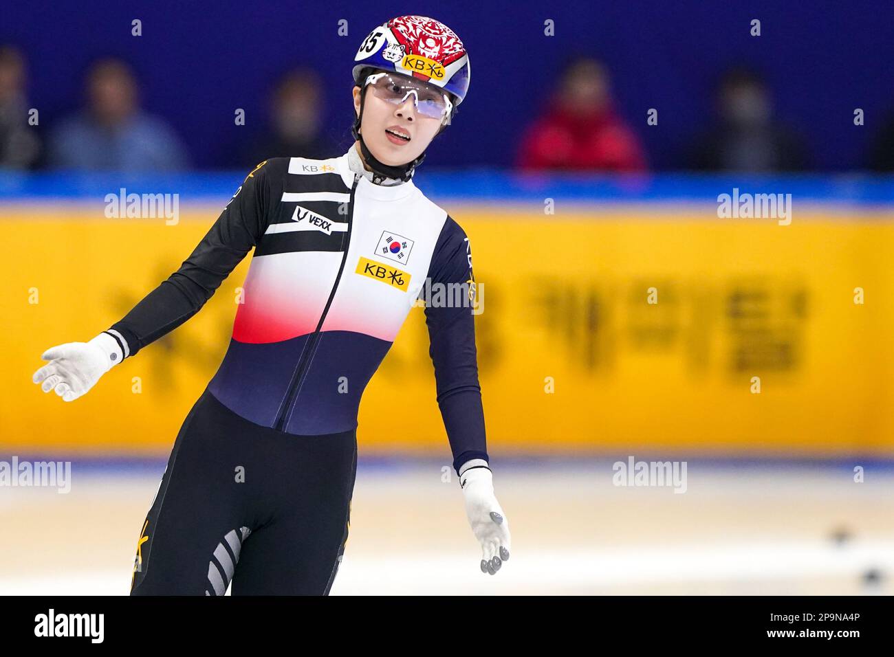 SEOUL, KOREA - MARCH 11: Geonhee Kim of Korea reacts after competing on ...