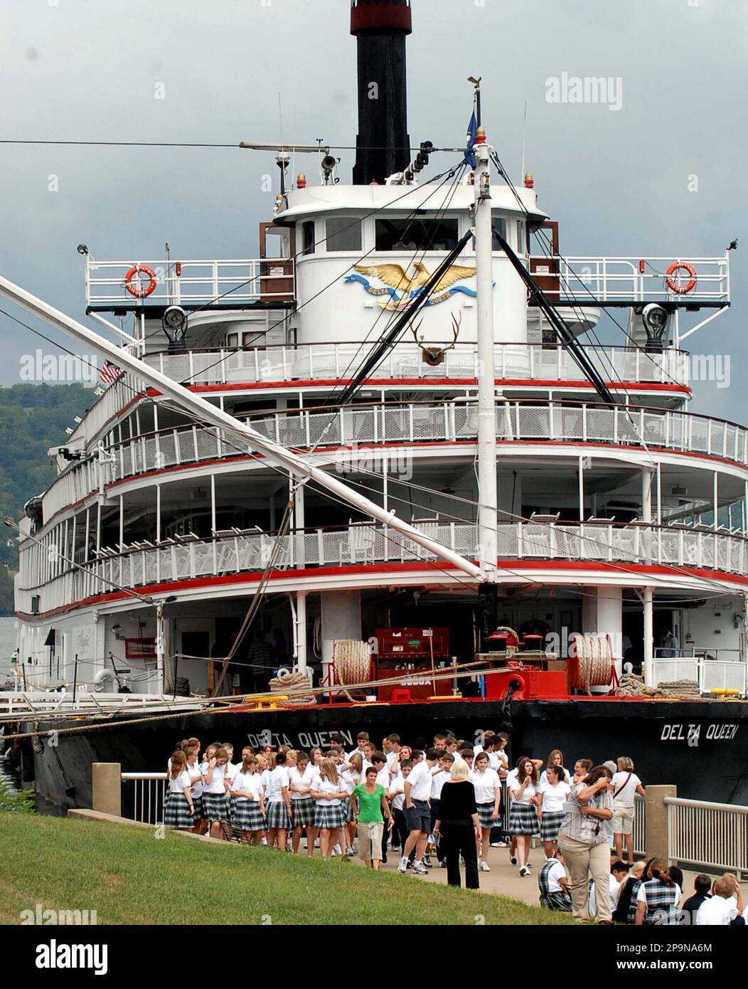 Saint Patrick school children gather around the Delta Queen following a ...
