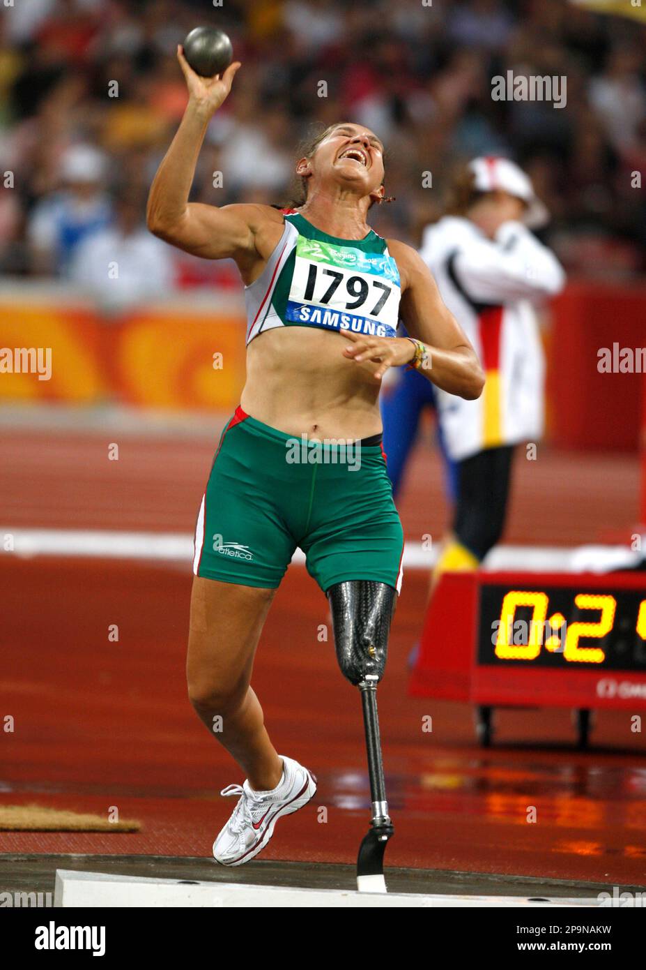 Mexico's Perla Bustamante throws a shot put for the Women's Shot Put ...