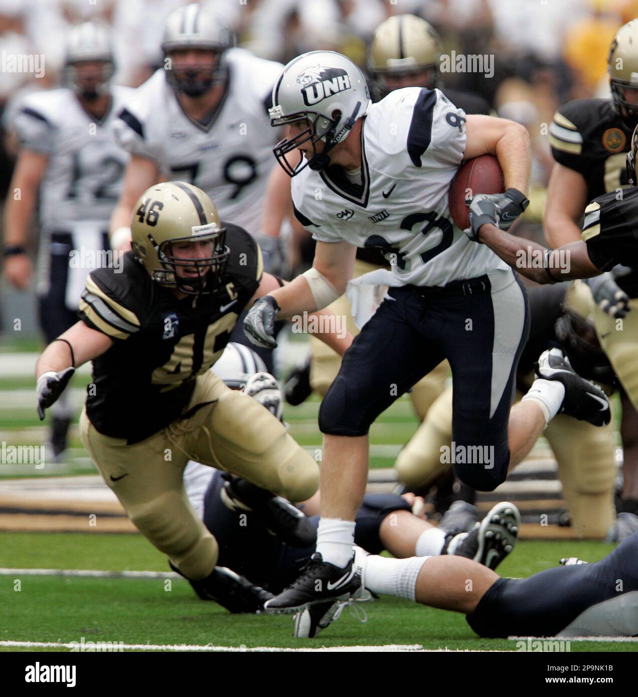 New Hampshire wide receiver Mike Boyle (83) gains yards after a second ...
