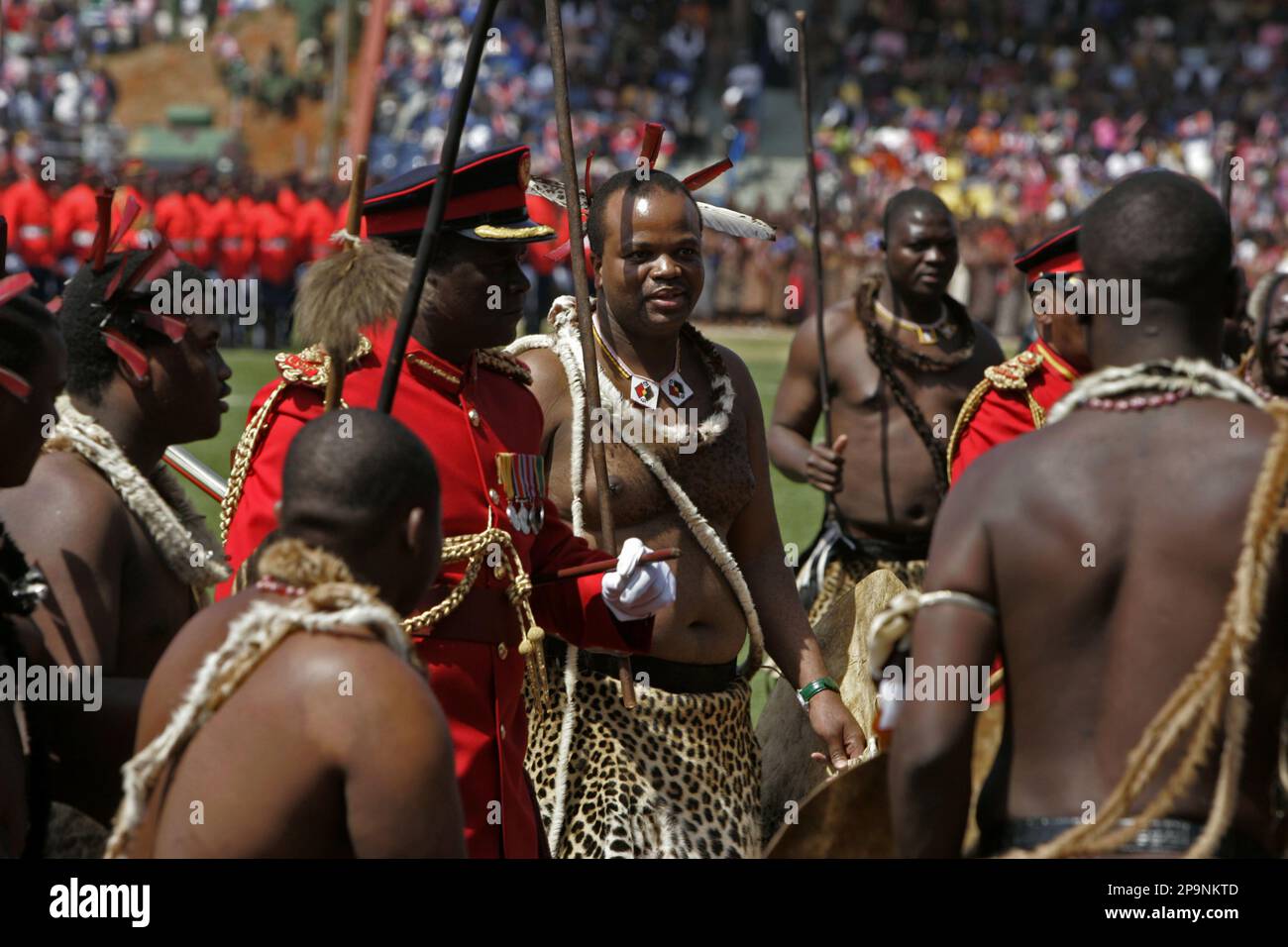 Swaziland's King Mswati III, centre, is seen during his birthday ...