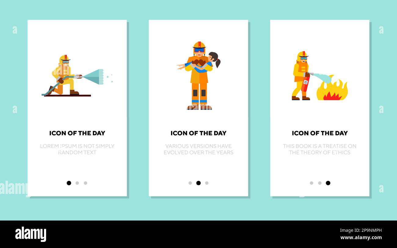 Fireman on duty flat vector icon set Stock Vector Image & Art - Alamy