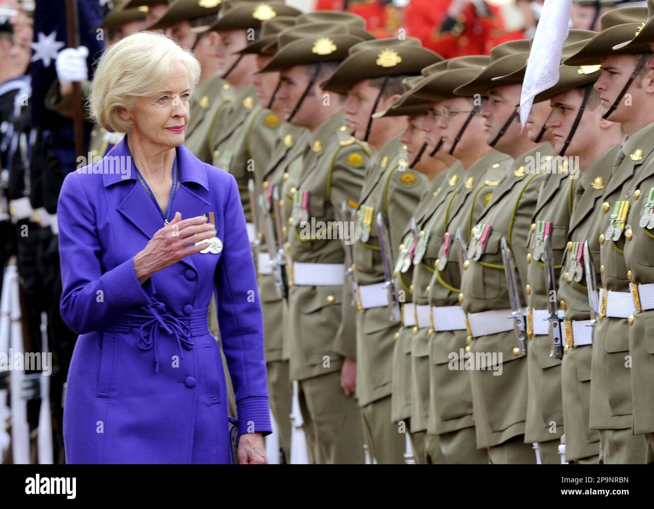 Quentin Bryce inspects the Federation Guard after she was sworn in as ...