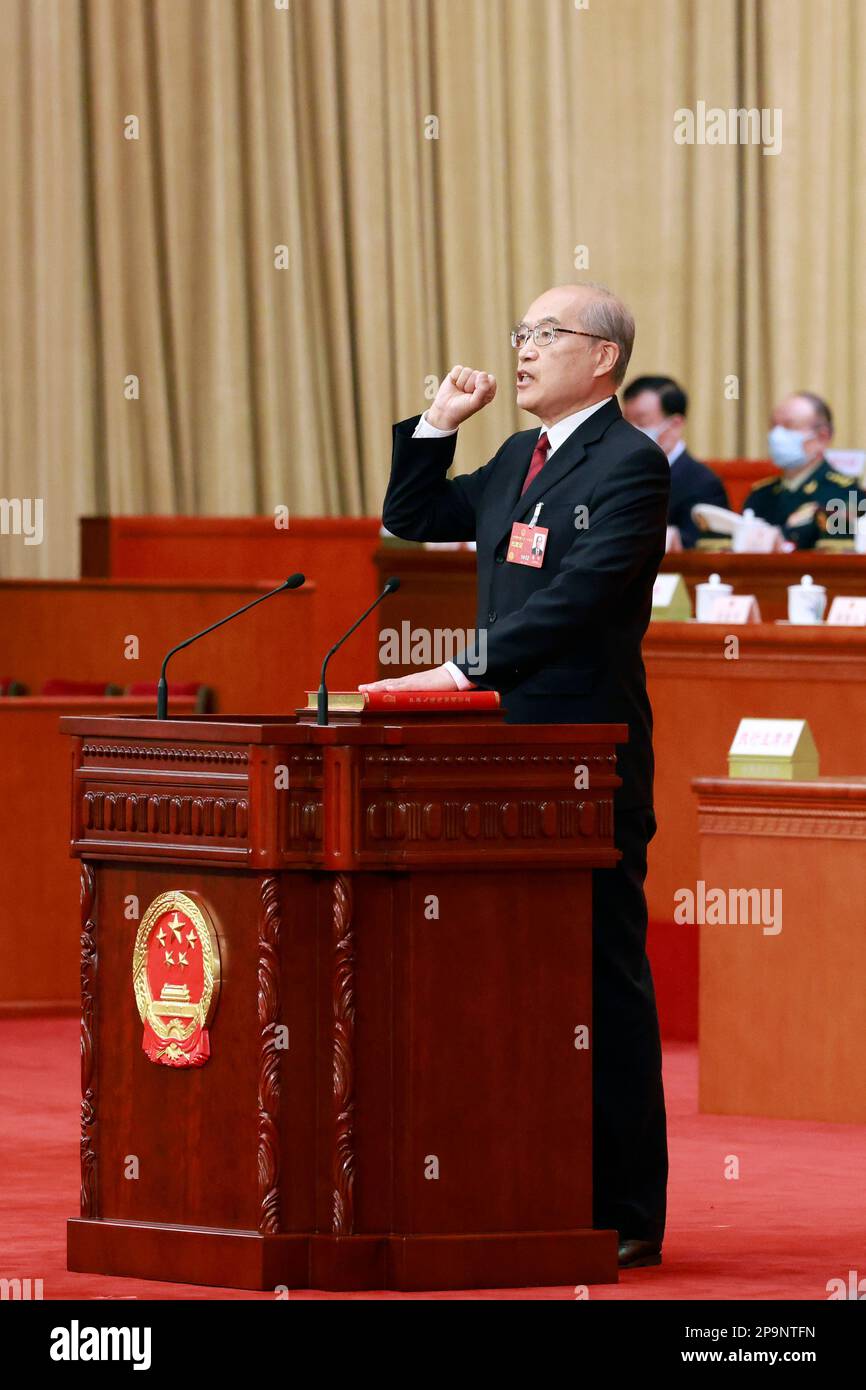 Beijing, China. 11th Mar, 2023. Zhang Jun makes a public pledge of ...
