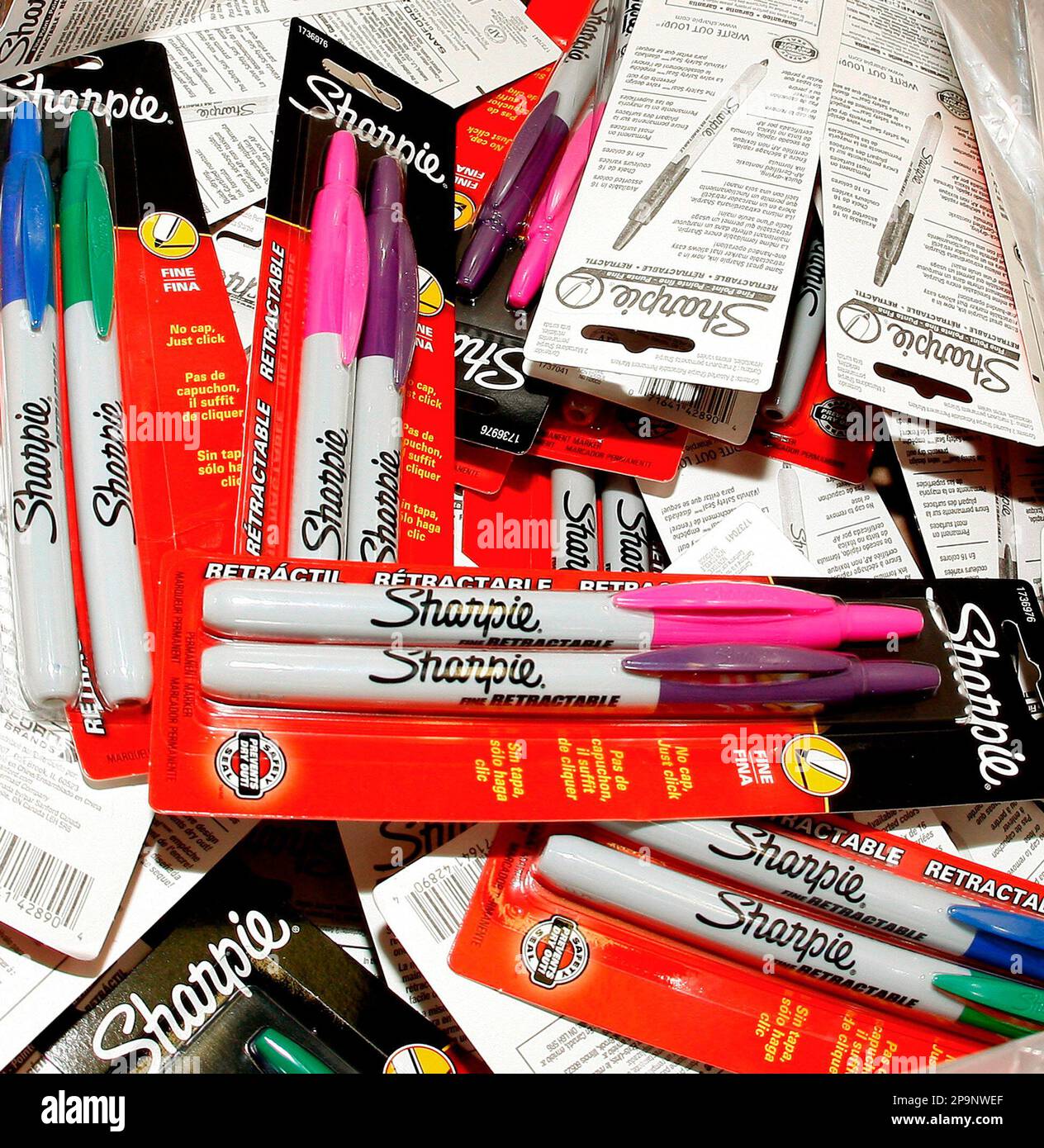 Sharpie Retractable fine tip markers are shown after packaging on the ...