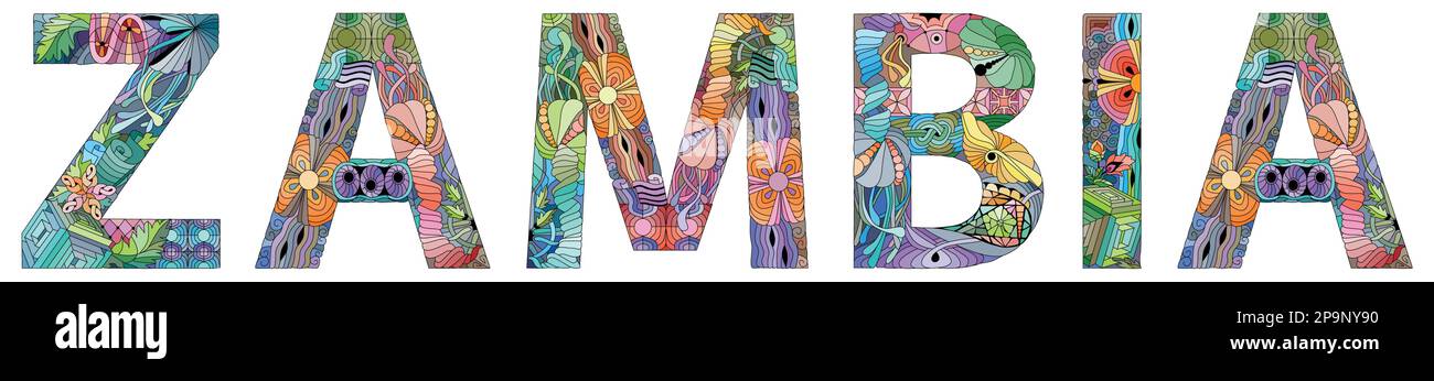 Word ZAMBIA. Hand-painted art design. Illustration for t -shirt design ...