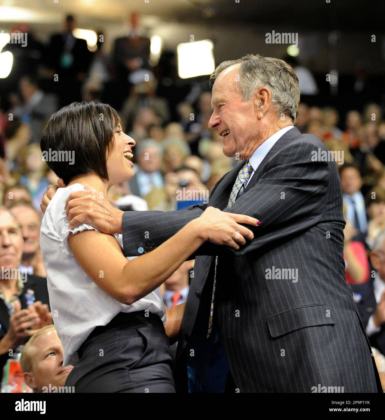 Sara Monsoor embraces former President George H.W. Bush after a video ...