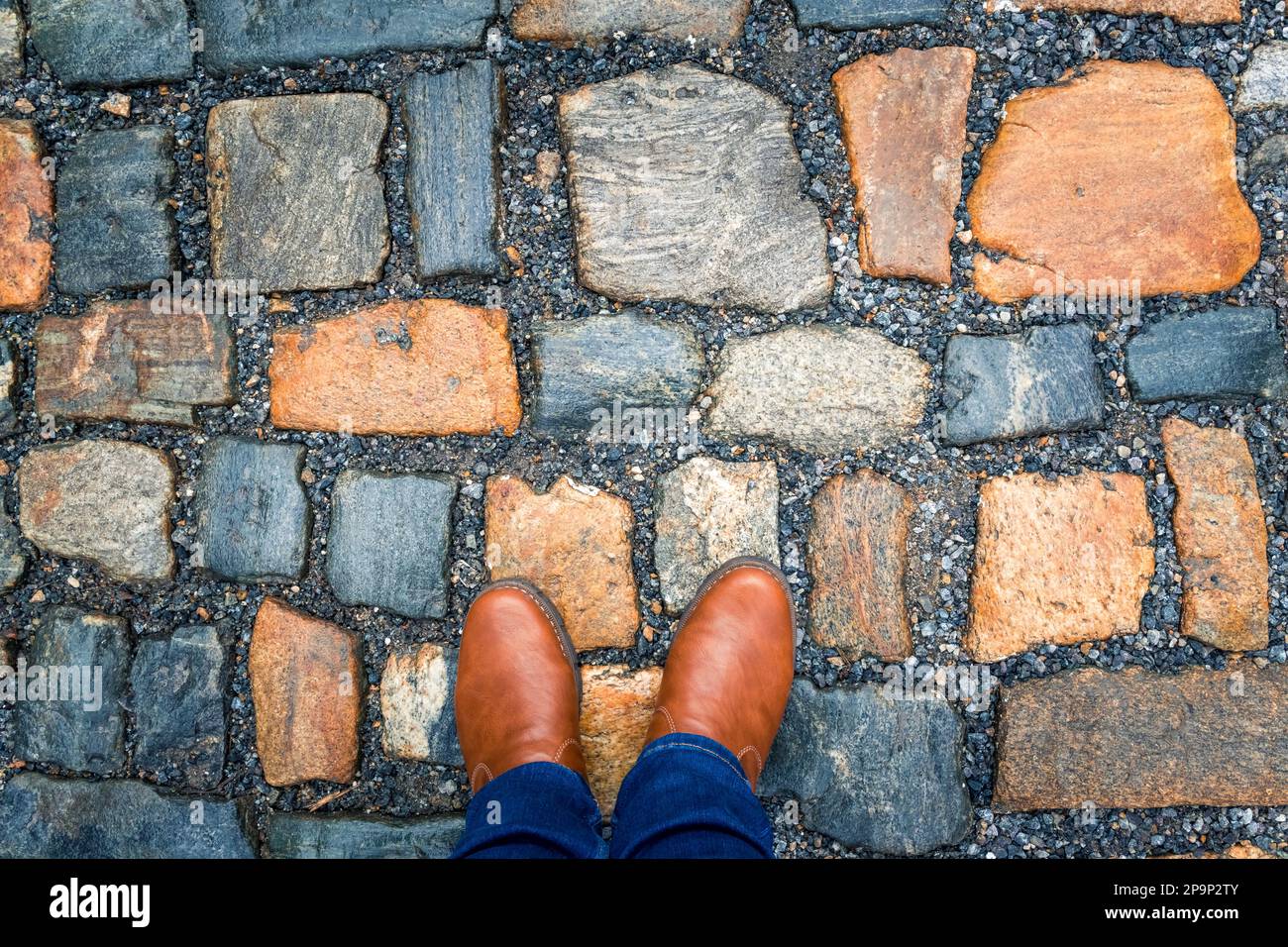 The pavement of granite stone. Paved roadway street, texture ...