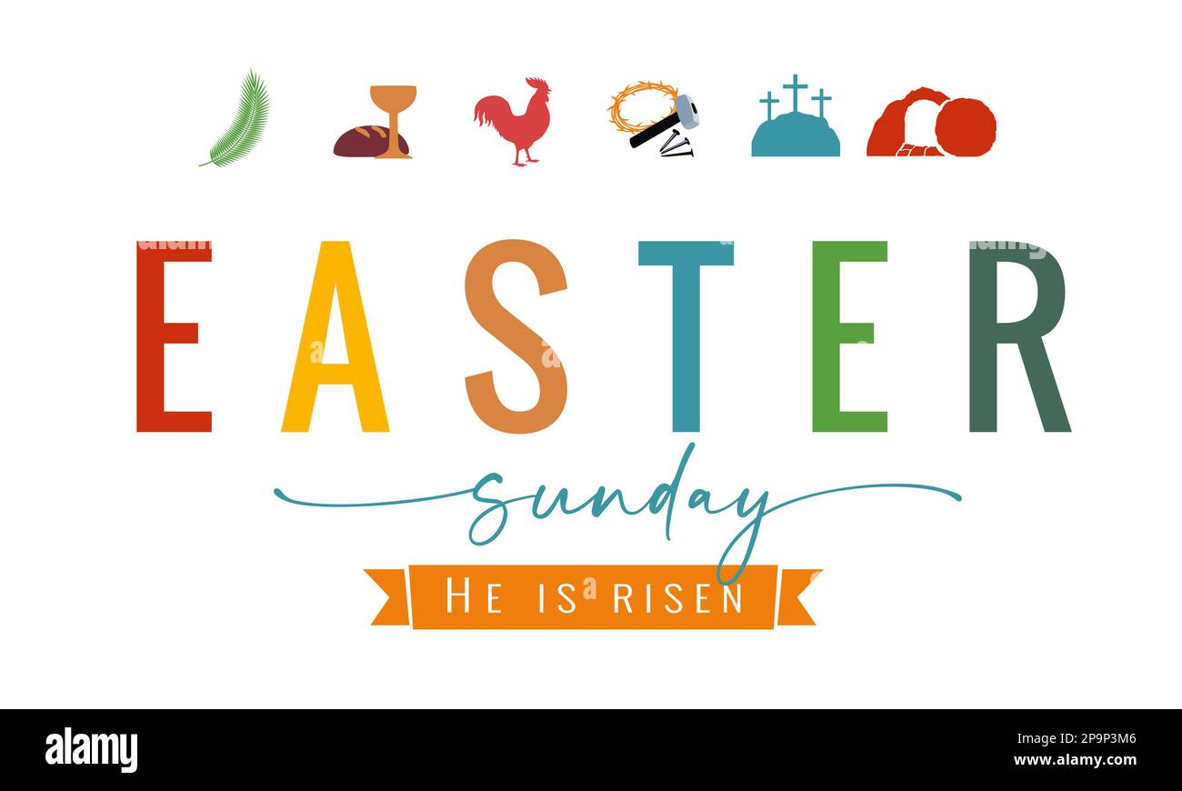 Easter Sunday creative typography. Greeting card horizontal design with ...