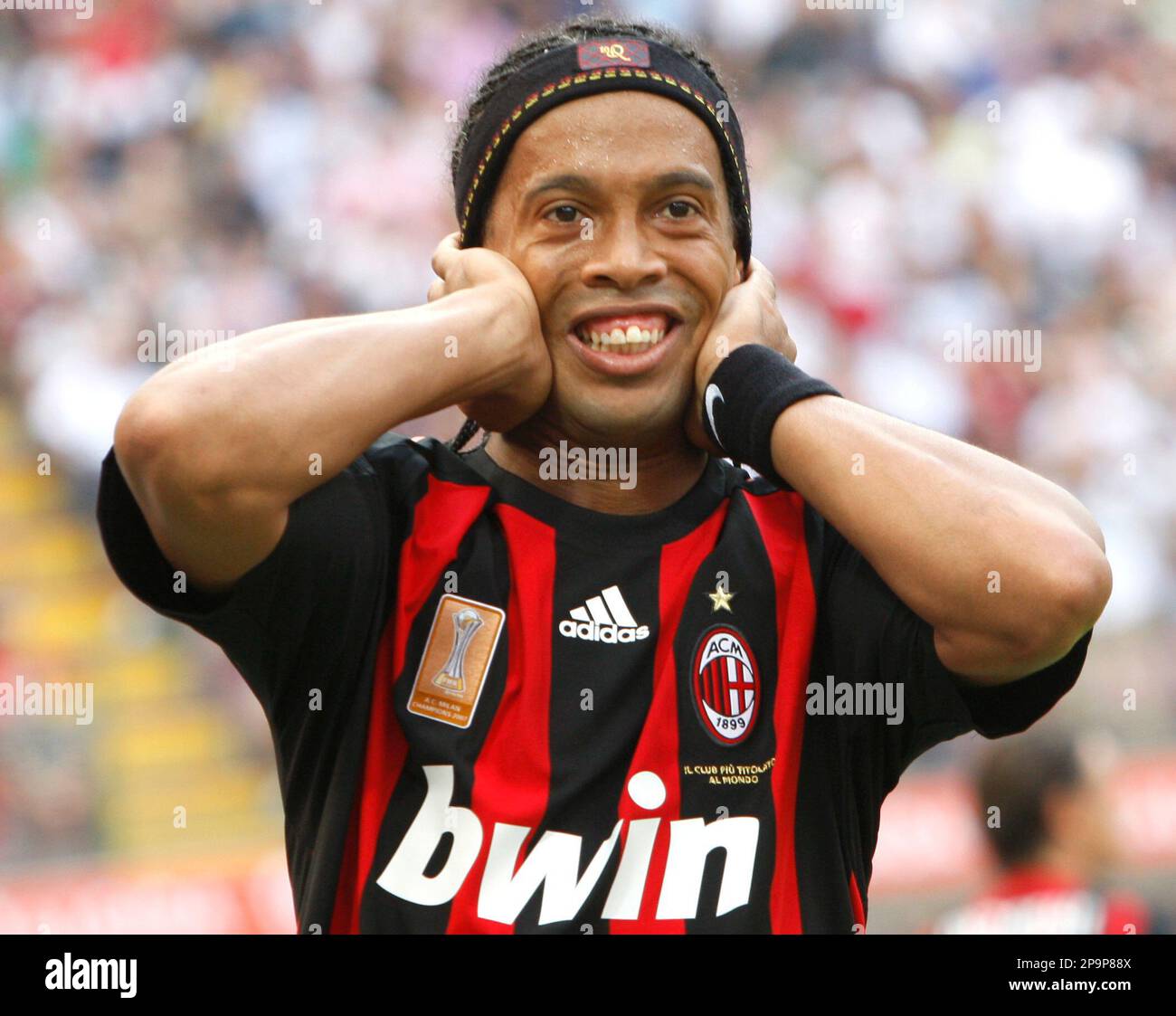 AC Milan forward Ronaldinho, of Brazil, reacts during an Italian major ...