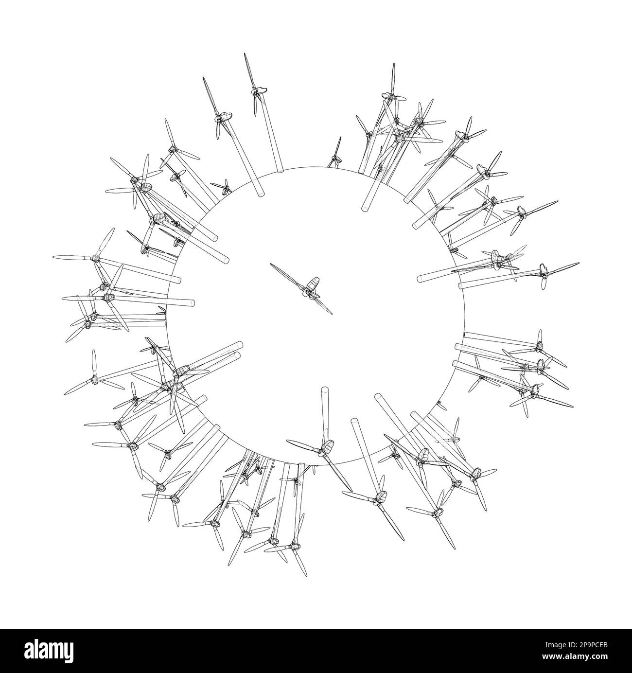 Electric wind turbines on round planet Stock Photo - Alamy