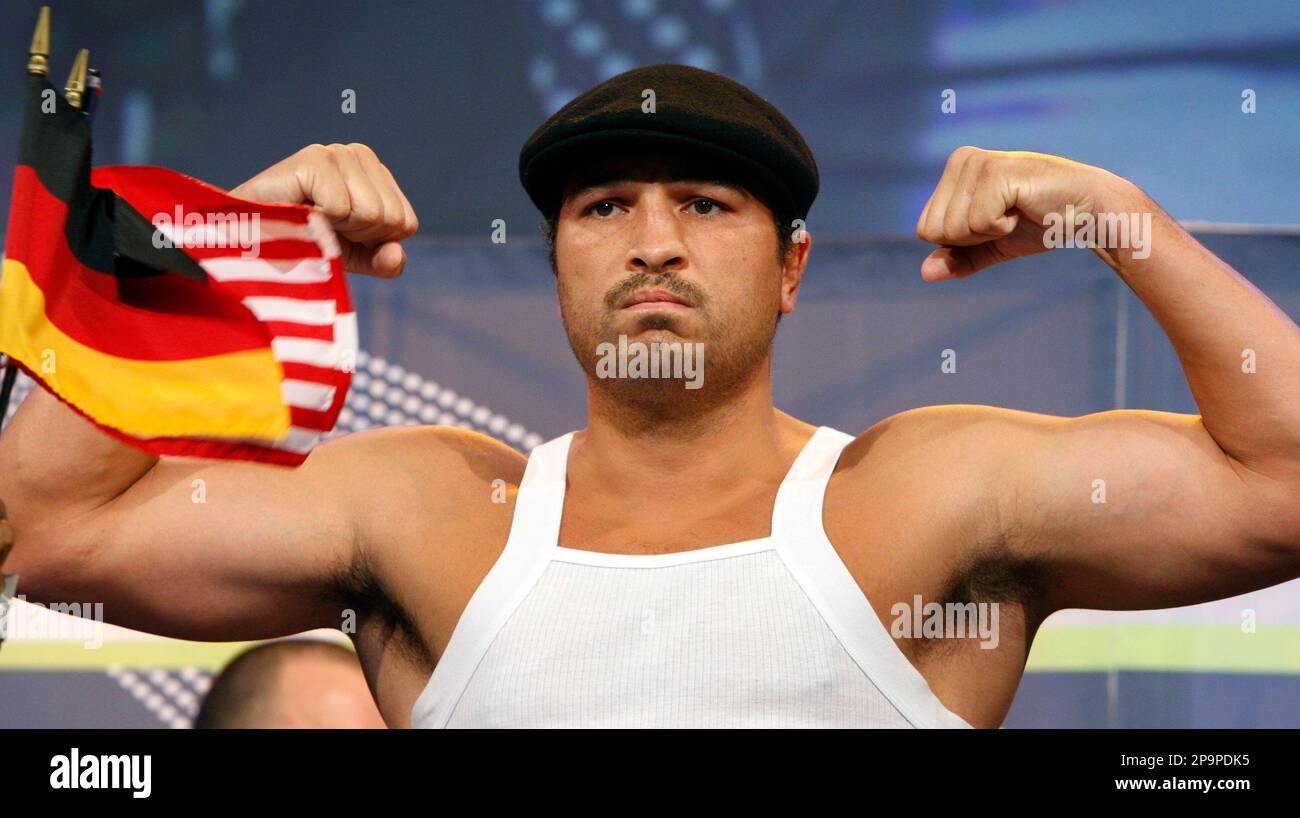U.S. boxer John Ruiz poses in Berlin, Germany, Friday, Aug. 29, 2008 ...