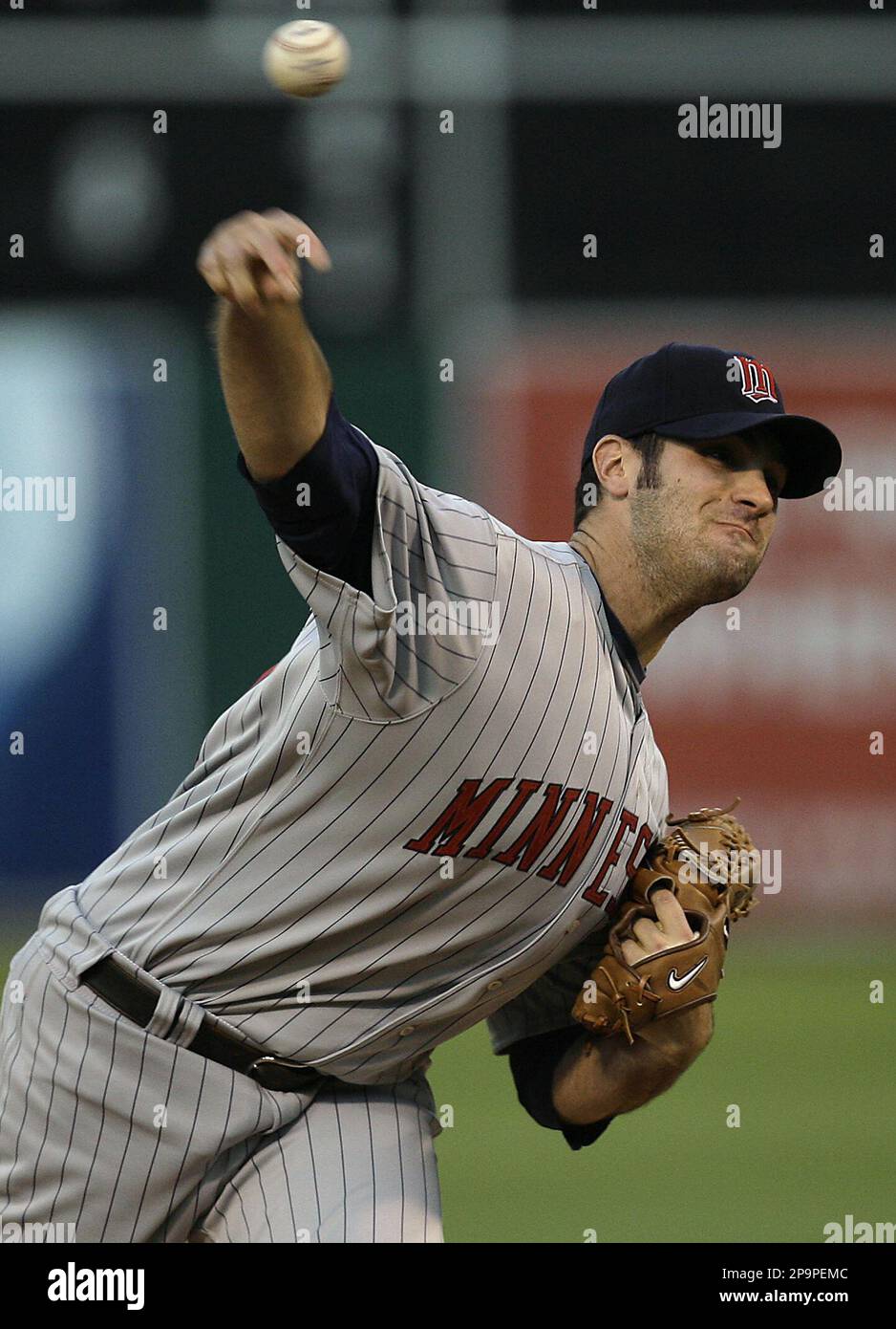 Minnesota Twins starting pitcher Nick Blackburn throws to the Oakland ...