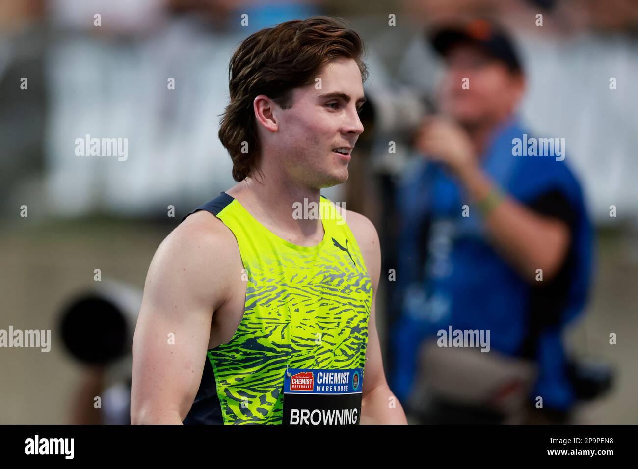 Rohan Browning of Australia looks on after winning the Men 100 ...
