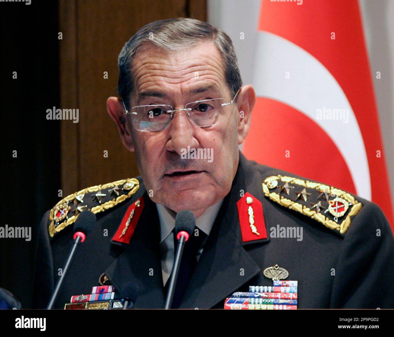 Turkey's former Chief of Staff Gen. Yasar Buyukanit speaks during a ...