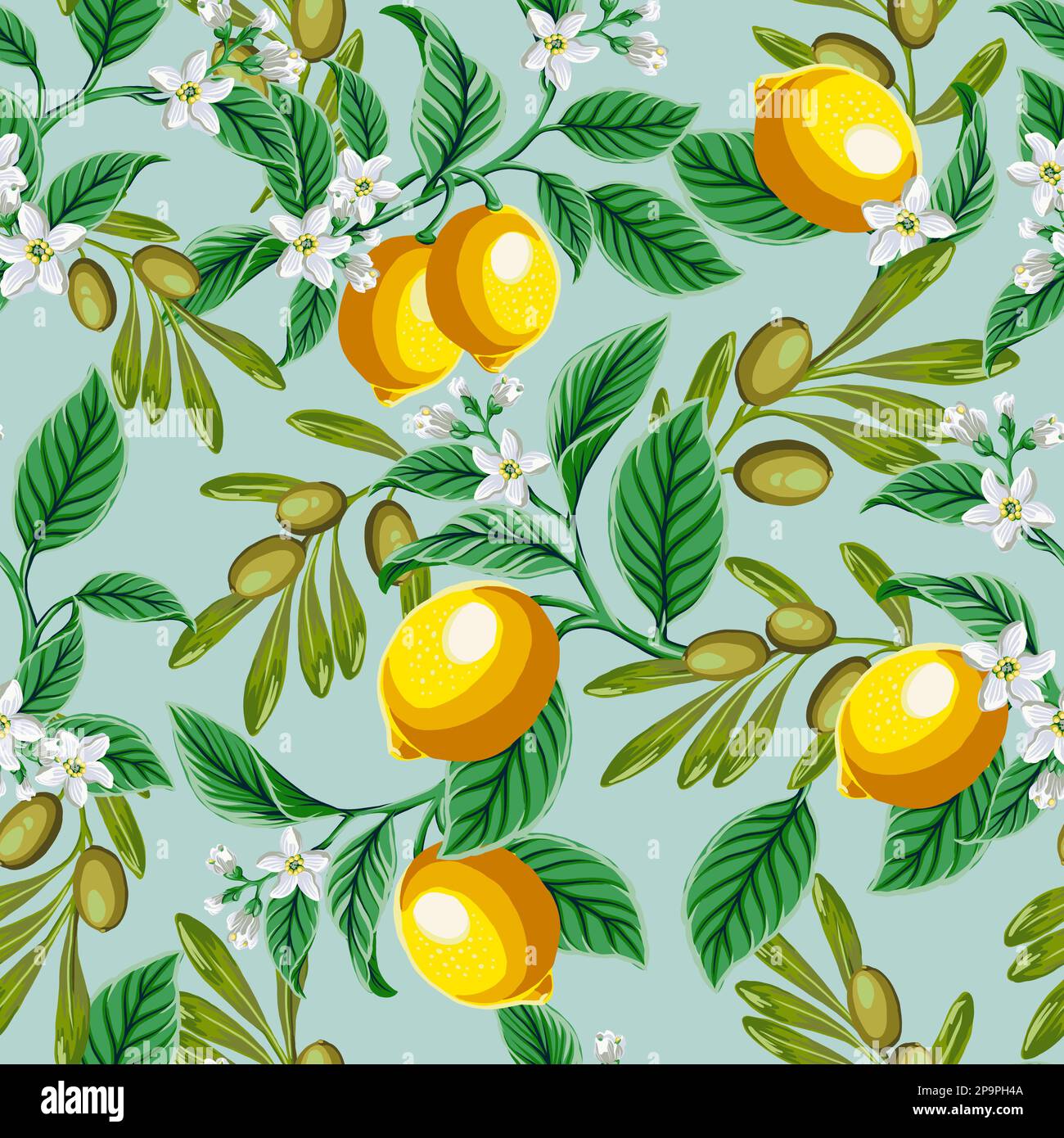 Beautiful seamless vector pattern with lemons and flowers. Abstract ...