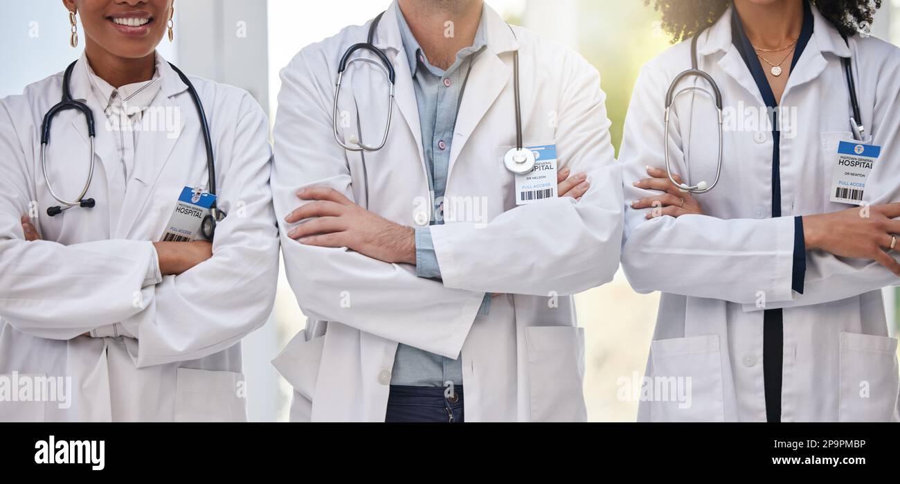 Team of doctors, healthcare collaboration and support with motivation ...