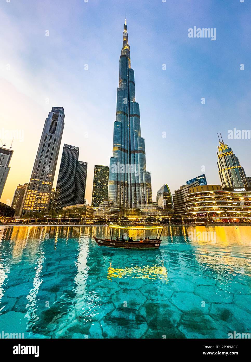 The Dubai Fountain show on Burj Khalifa Lake, in Downtown Dubai, United ...