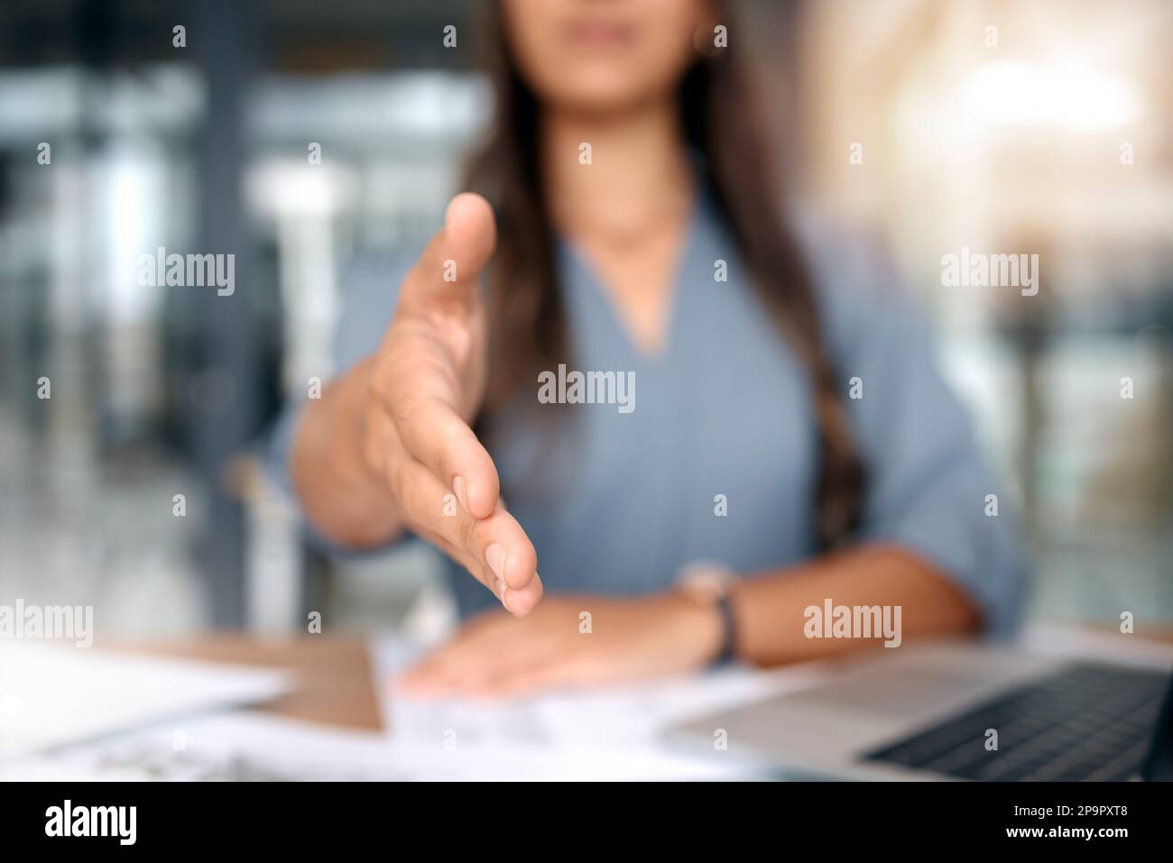 Business woman offer handshake for hello, networking and meeting for HR ...